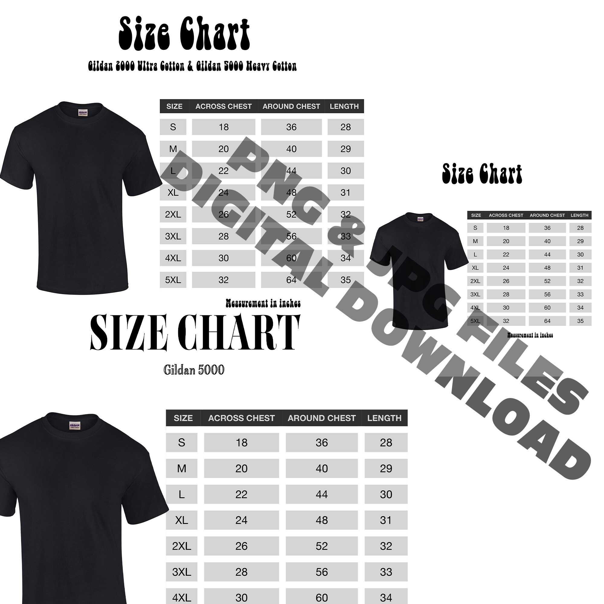 Mega Pack 21 Designs Sizing Charts Gildan 2000 5000 T-shirt Size Chart ...
