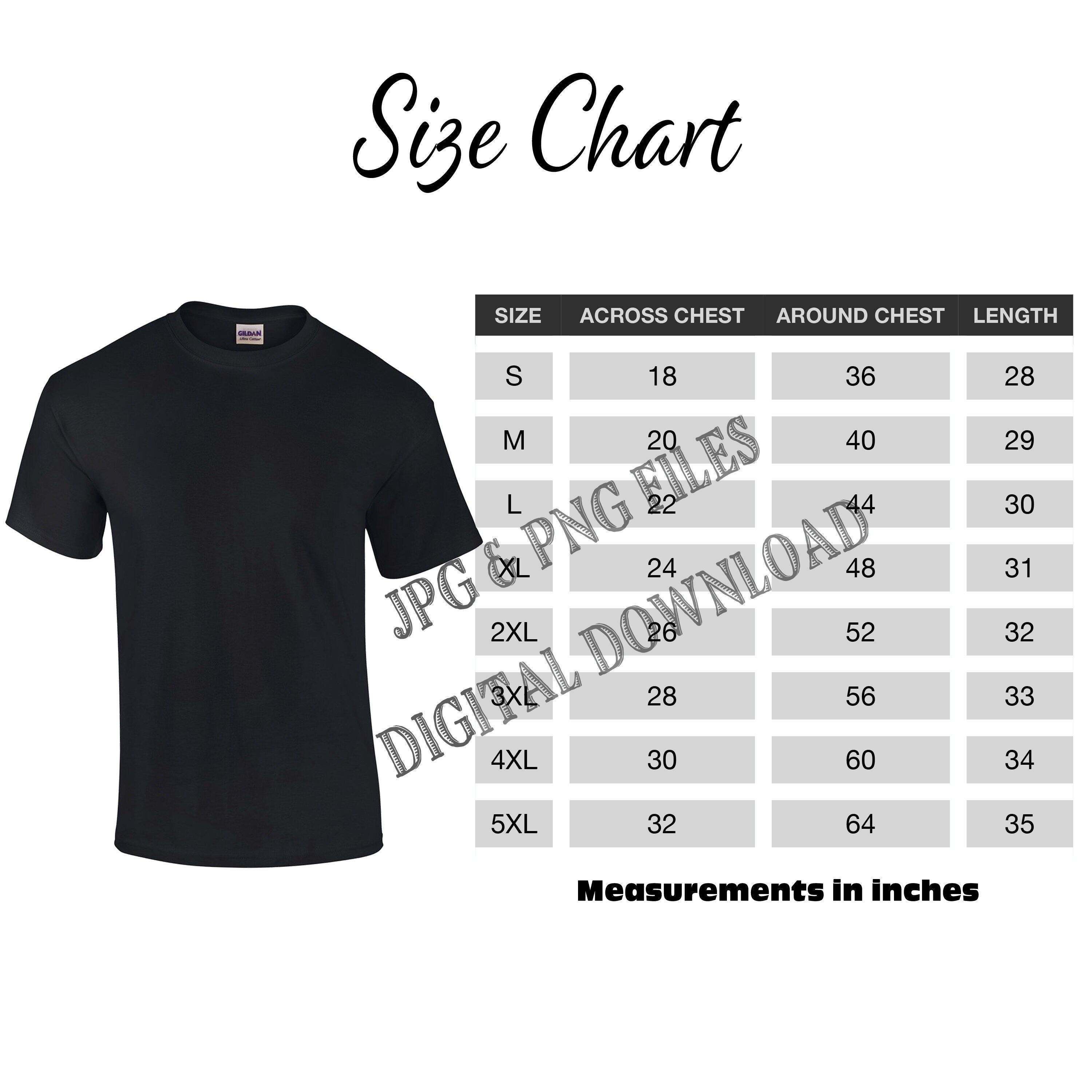 Mega Pack 21 Designs Sizing Charts Gildan 2000 5000 T-shirt Size Chart ...