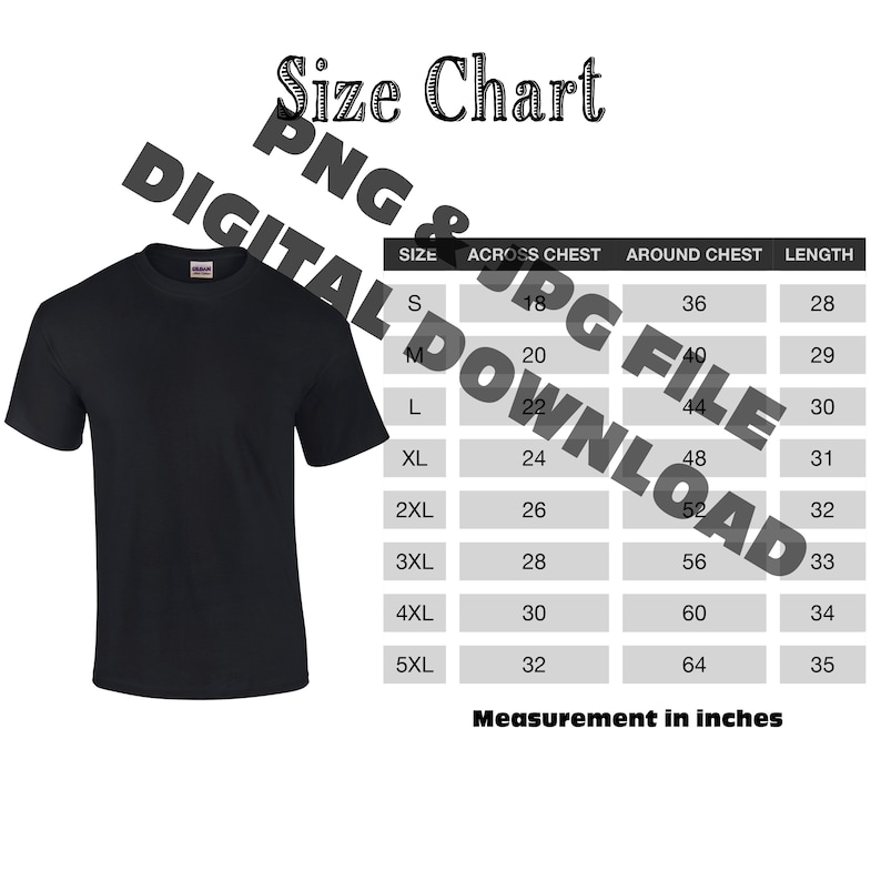 Mega Pack 21 Designs Sizing Charts Gildan 2000 5000 T-shirt Size Chart ...