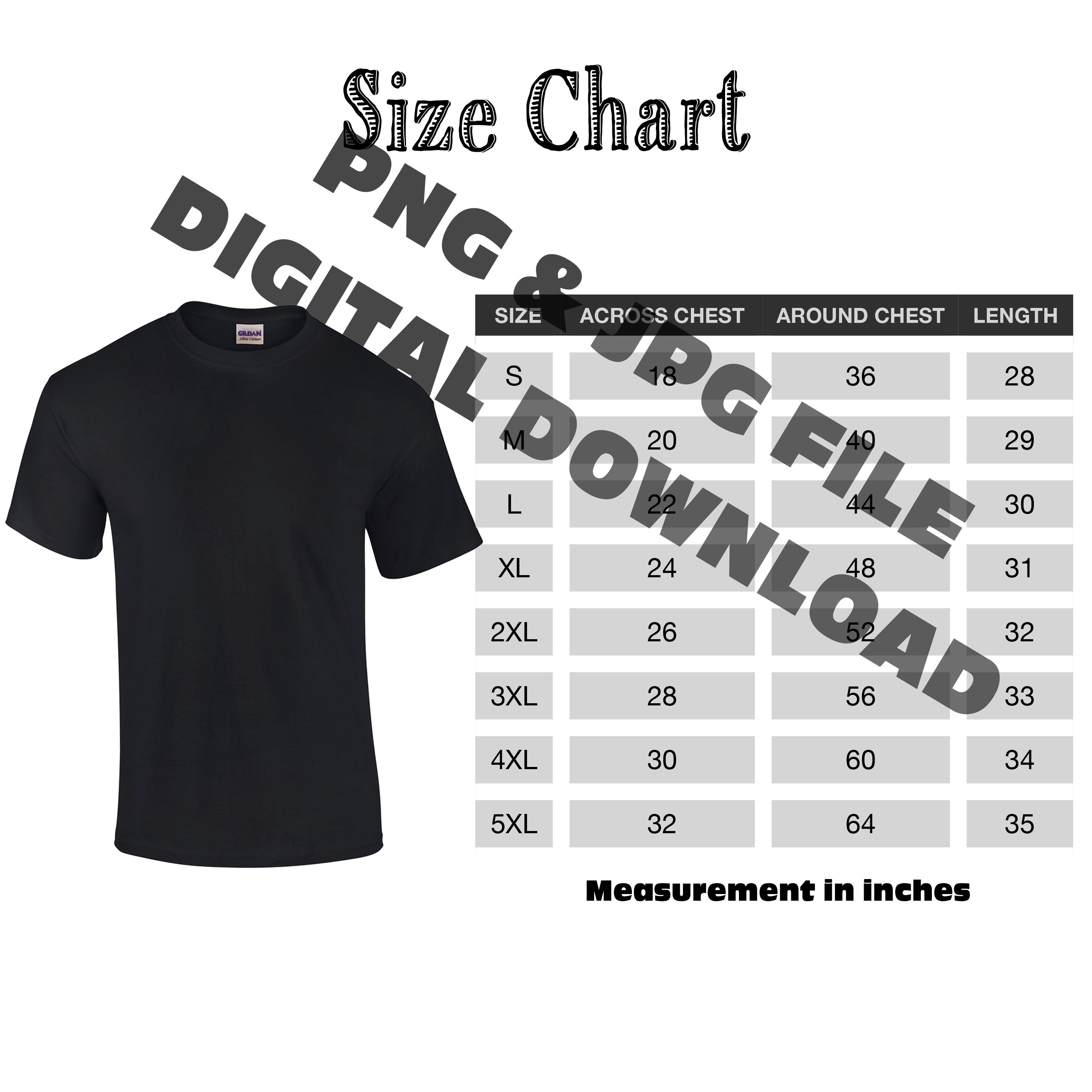 Mega Pack 21 Designs Sizing Charts Gildan 2000 5000 T-shirt Size Chart ...