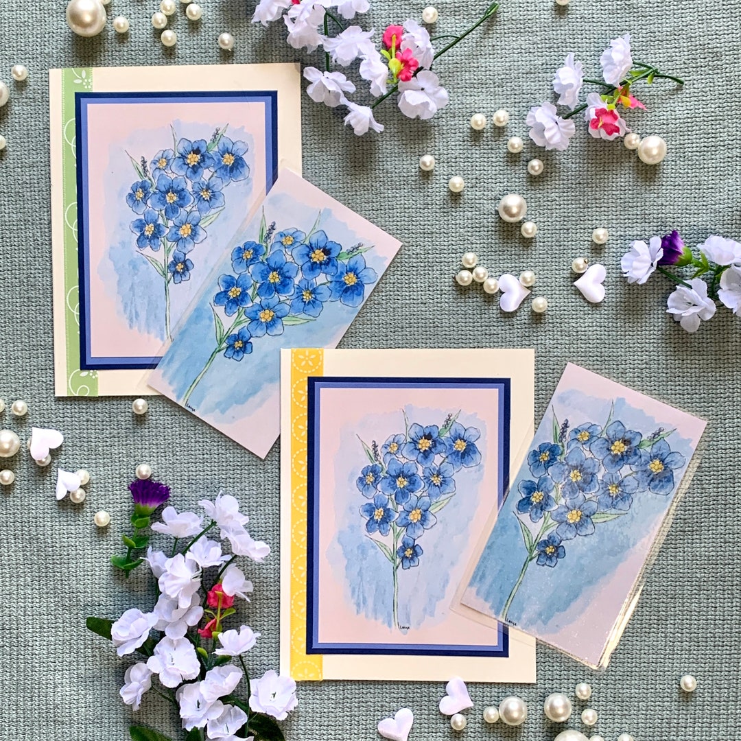 Greeting Card blank Forget-me-not With Bookmark - Etsy