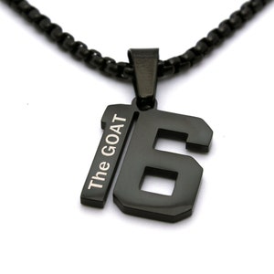 Custom Sports Number Necklace, Black Number Pendant With Engraving ...