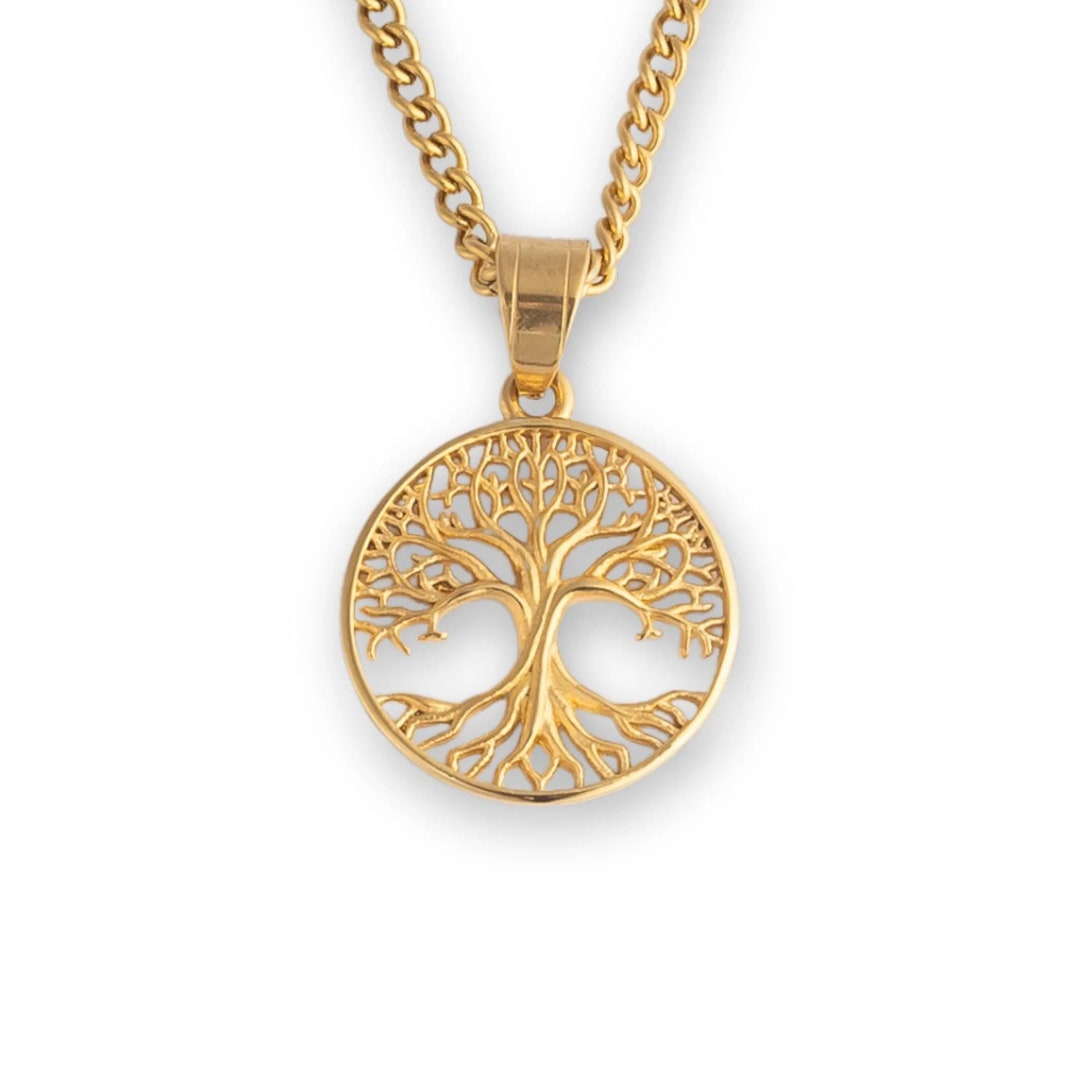 Gold Plated Tree of Life Necklace: Stainless Steel Curb Chain - Etsy