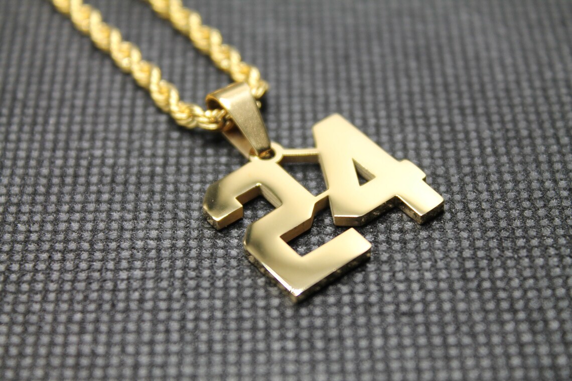 Gold Number 24 Stainless Steel Pendant and Chain Sports | Etsy