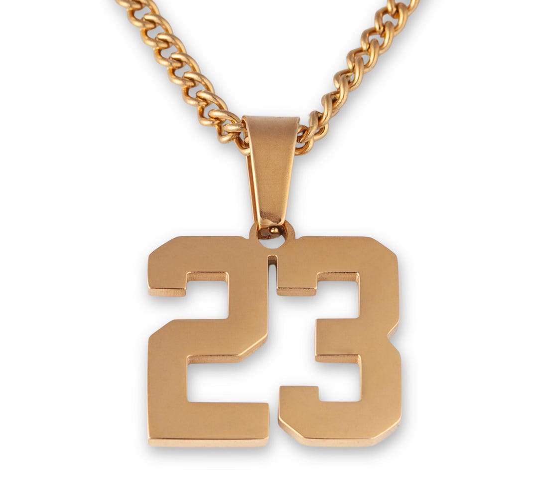 Gold Jersey Number Pendant: Stainless Steel Athlete Necklace - Pendant ...