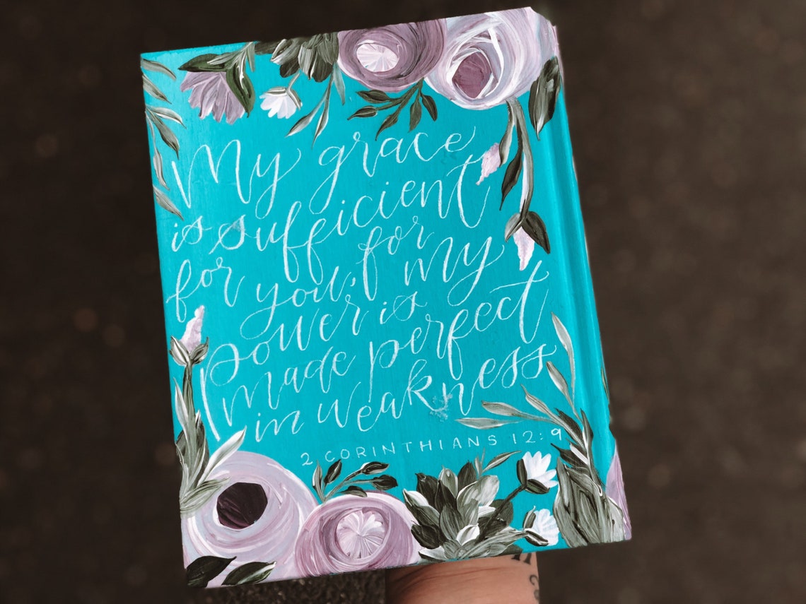 The Rose Bible // Hand Painted Bible // Floral // Blue Pink - Etsy