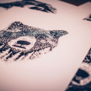 BEAR - Linocut Print, Hand-made, Linoleum Ink Painting, Lino Cut Teddy ...