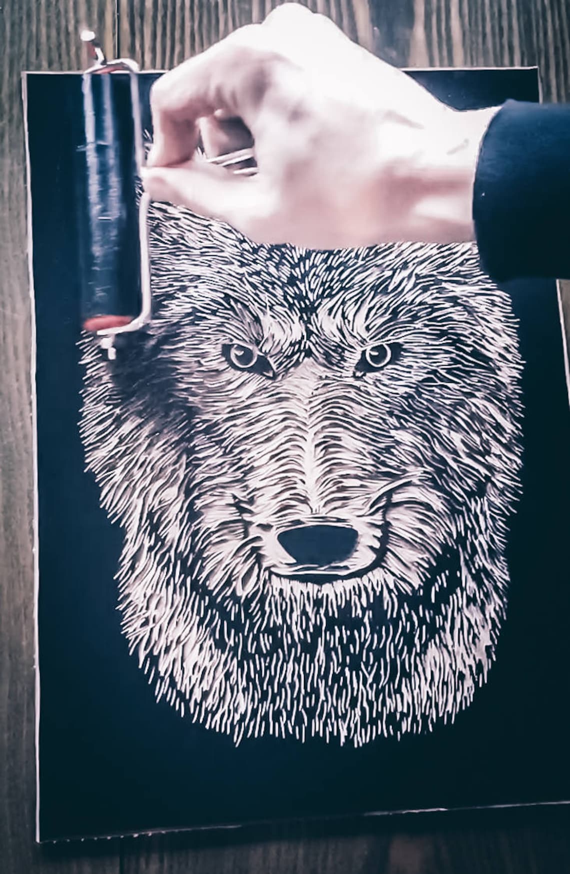 WOLF Linocut Print Hand-made Linoleum Ink Painting Lino | Etsy