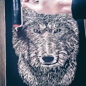WOLF - Linocut Print, Hand-made, Linoleum Ink Painting, Lino Cut Dog ...