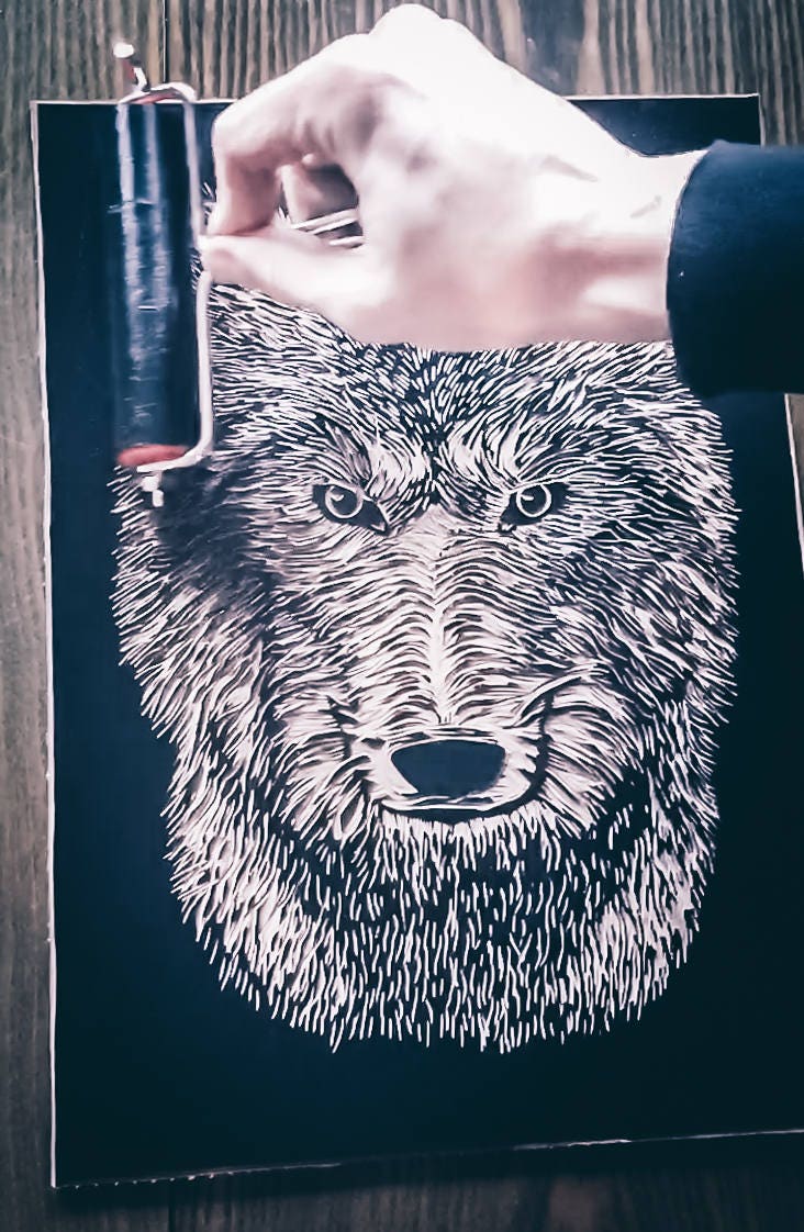 WOLF Linocut Print Hand-made Linoleum Ink Painting Lino | Etsy