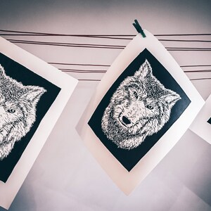 WOLF - Linocut Print, Hand-made, Linoleum Ink Painting, Lino Cut Dog ...