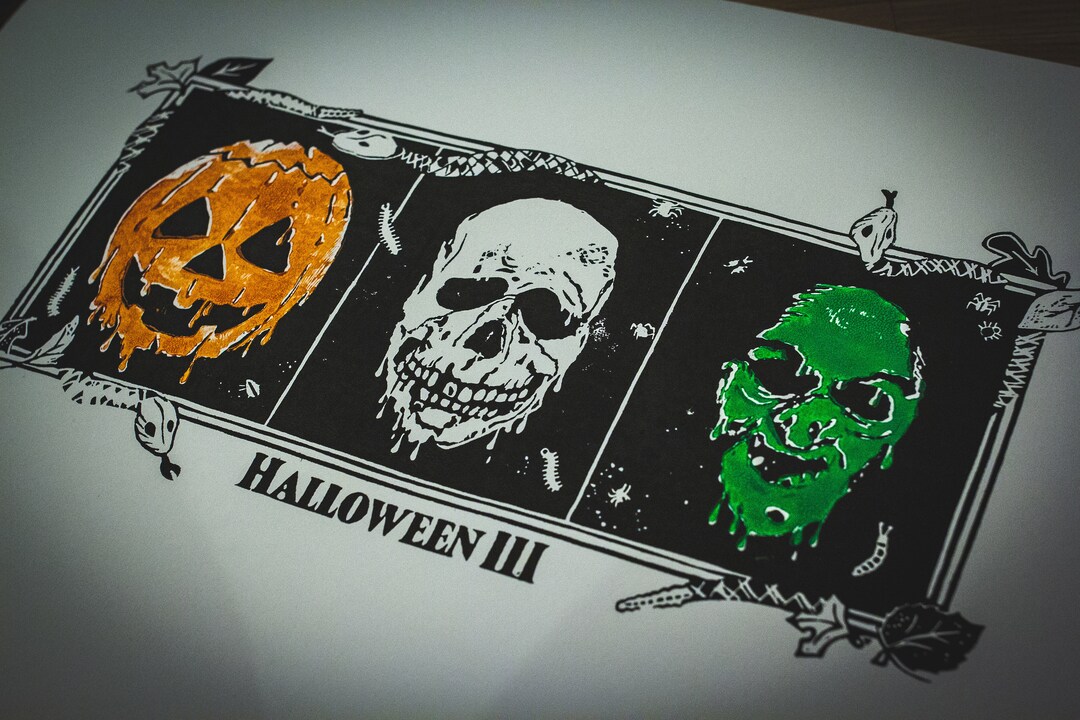 Halloween 3 Linocut chariots of Pumpkins Poster Print Horror Halloween ...