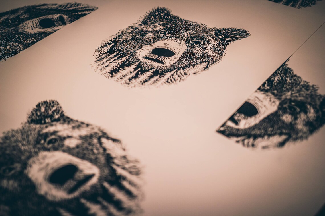 BEAR Linocut Print Hand-made Linoleum Ink Painting Lino | Etsy