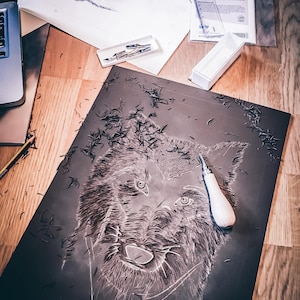 WOLF - Linocut Print, Hand-made, Linoleum Ink Painting, Lino Cut Dog ...