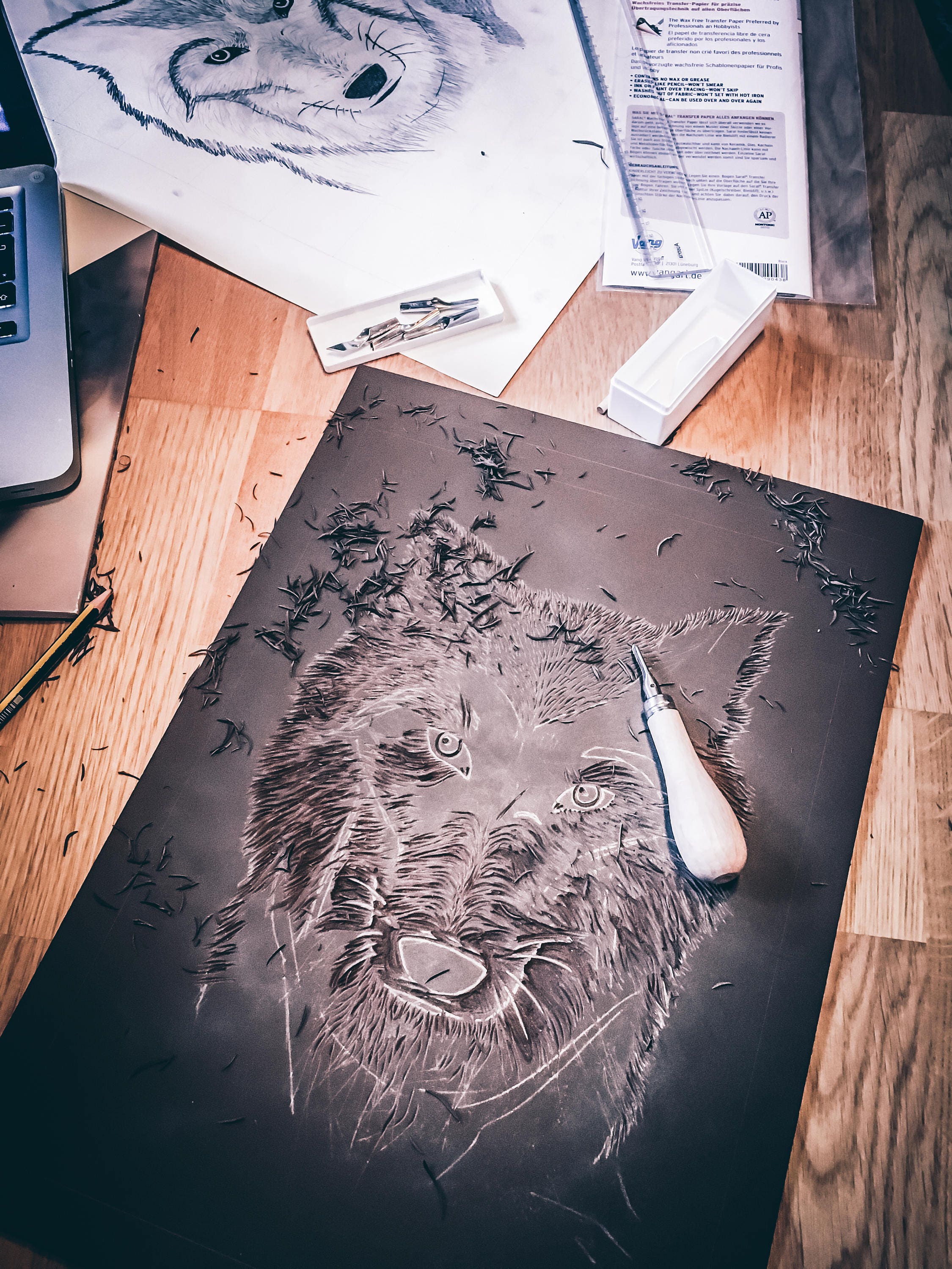 WOLF Linocut Print Hand-made Linoleum Ink Painting Lino | Etsy