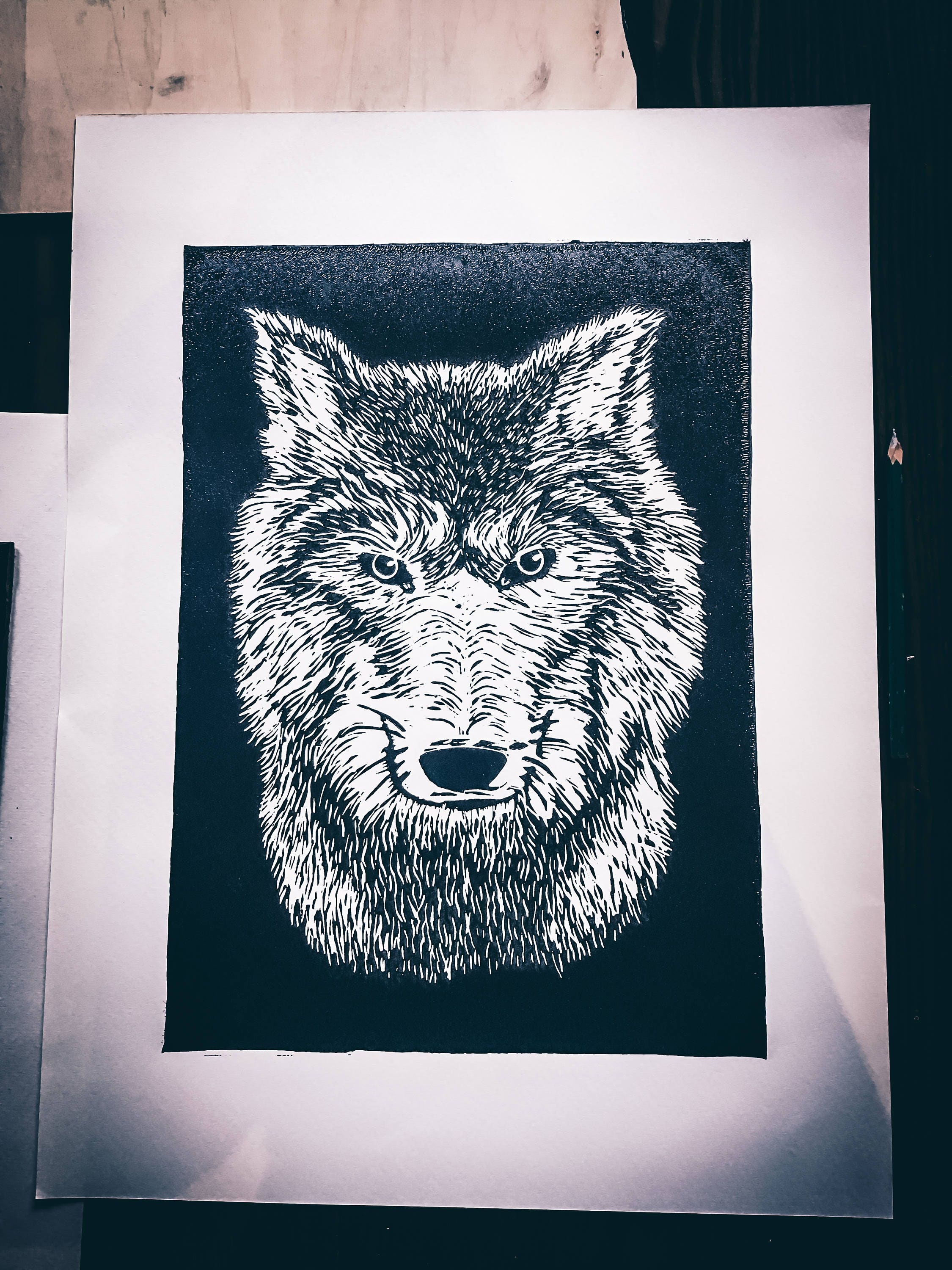 WOLF Linocut Print Hand-made Linoleum Ink Painting Lino | Etsy