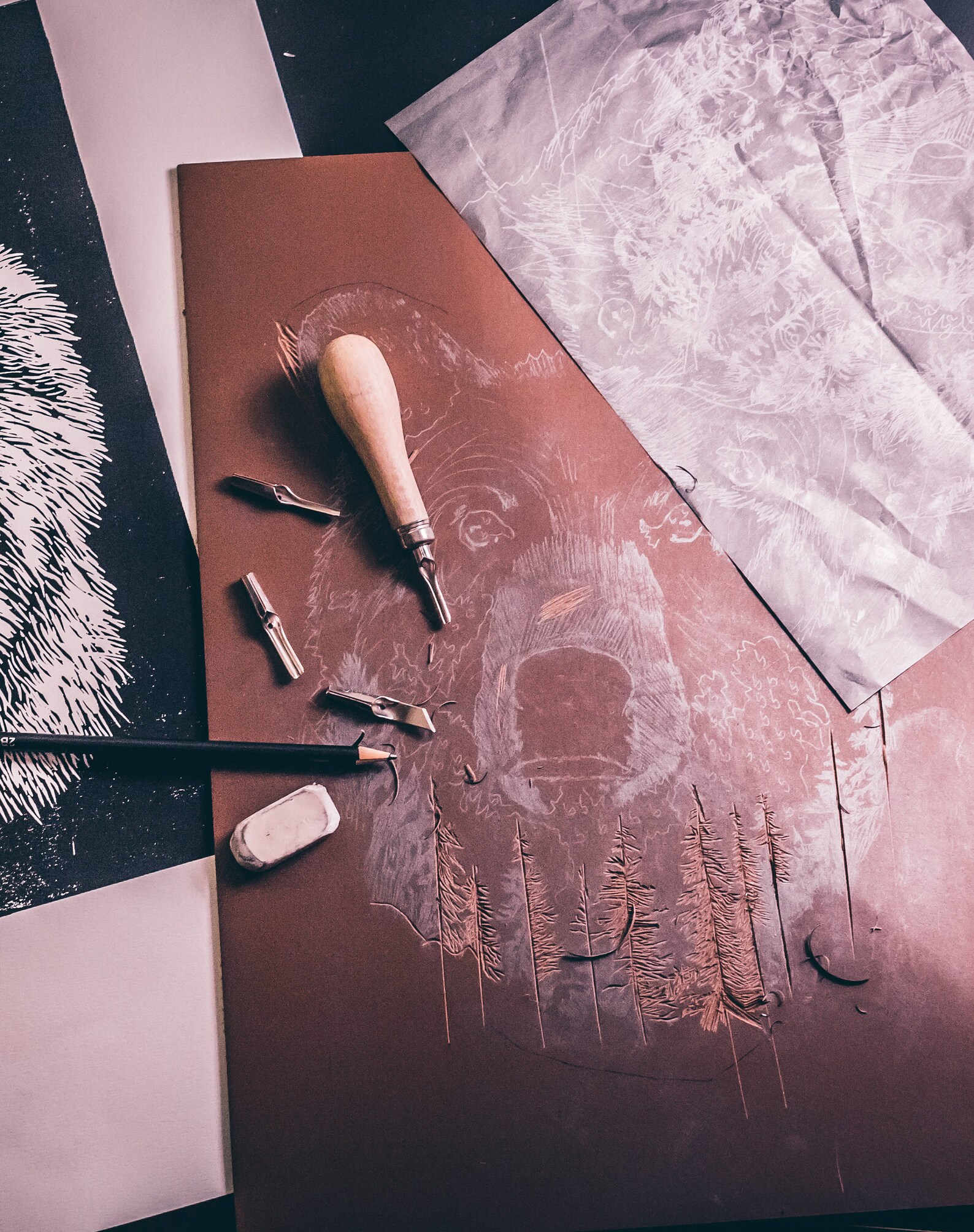 BEAR Linocut Print Hand-made Linoleum Ink Painting Lino - Etsy