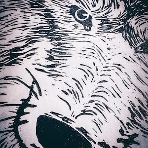 WOLF - Linocut Print, Hand-made, Linoleum Ink Painting, Lino Cut Dog ...