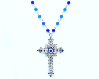 Evil Eye Rosary Cross Necklace MADE TO ORDER | Etsy