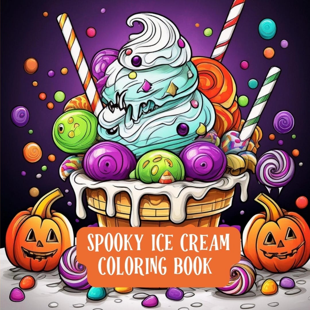 50 Spooky Ice Cream Halloween Coloring Page to Print Scary Grayscale ...