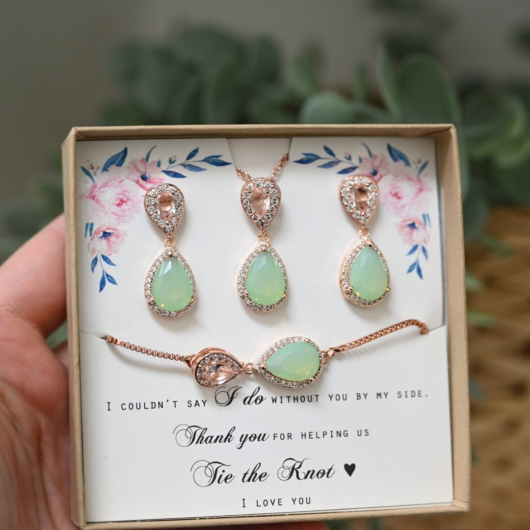 Mint Green Morganite Rose Gold Wedding Jewelry Bridesmaid Earrings ...