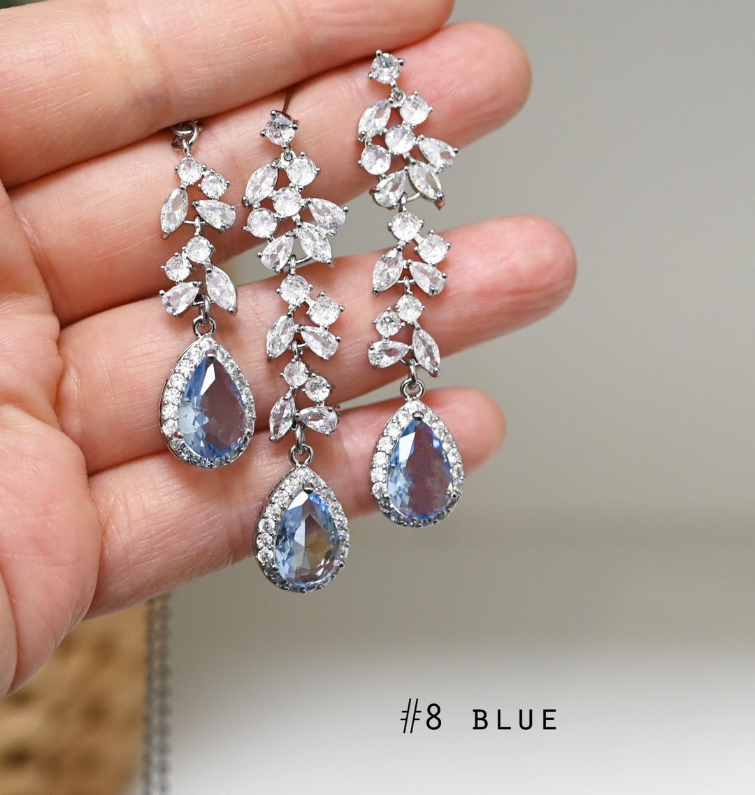 Light Blue #8 Dusty Blue Pale Blue Crystal Bridal Earrings Prom Gift ...