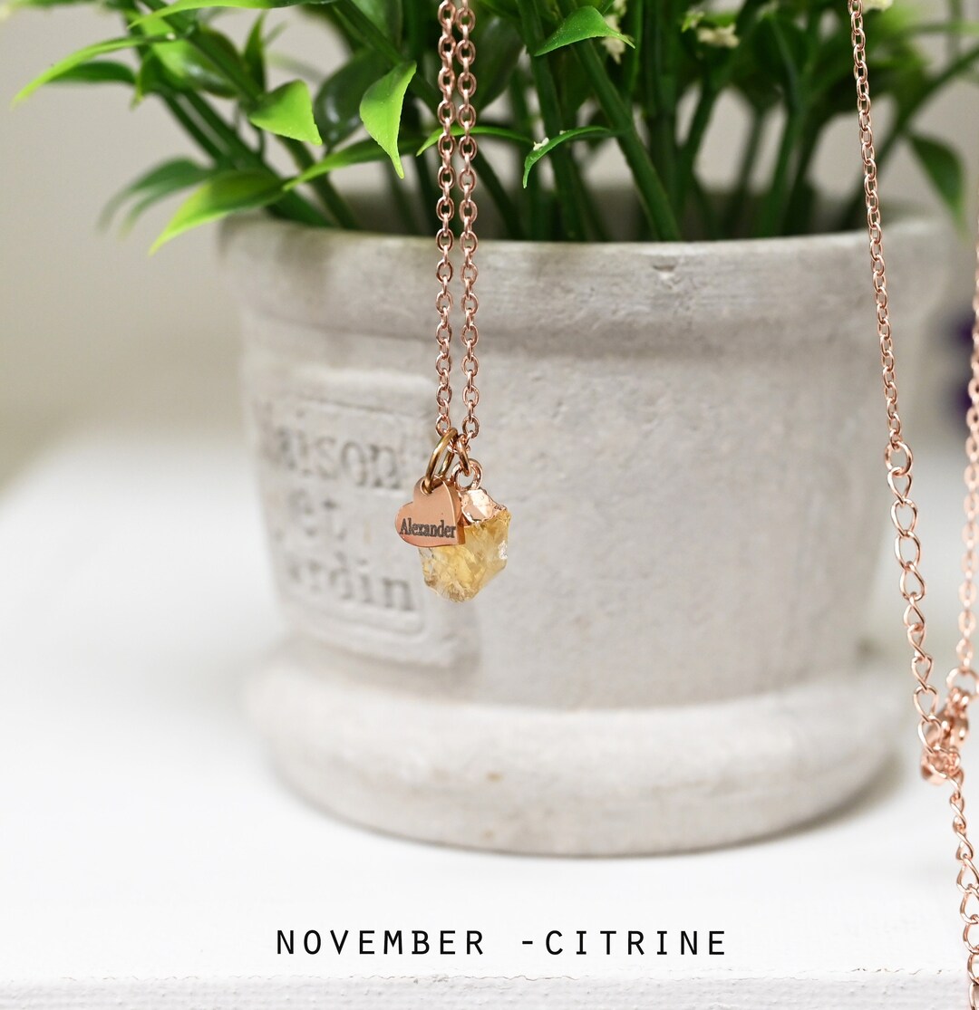 November Birthstone Citrine Yellow Jewelry Raw Crystal Necklace Birth ...