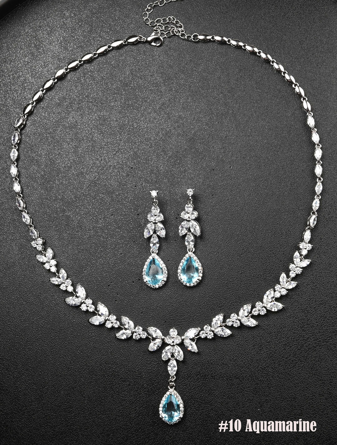 Aquamarine Blue Something Blue Bridal Necklace Set, Blue Teardrop ...