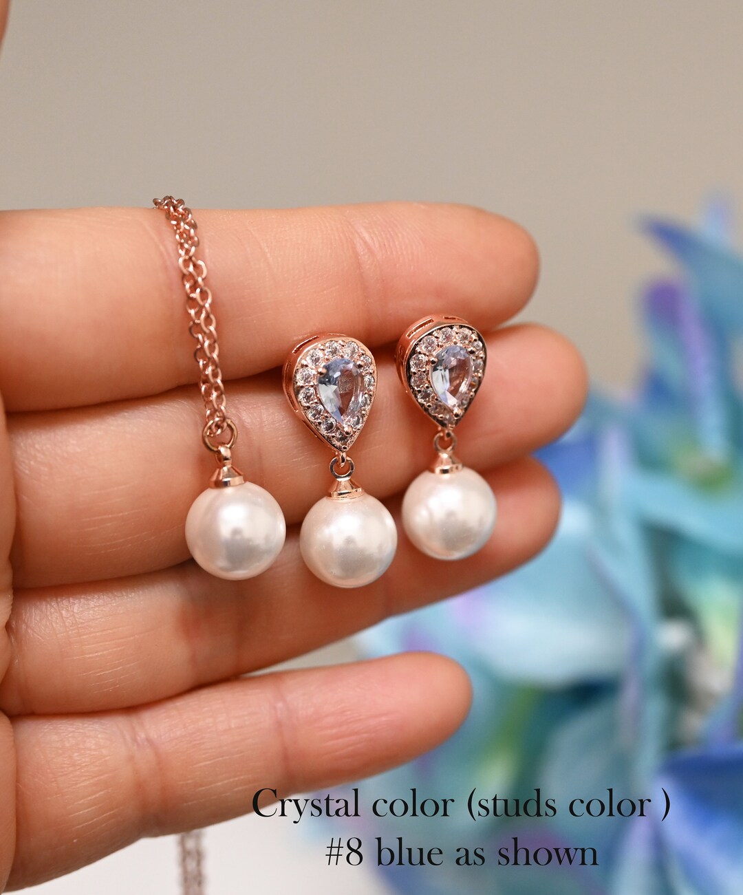 Light Blue Sapphire Dusty Blue #8 Pearl Jewelry Choose Necklace ...