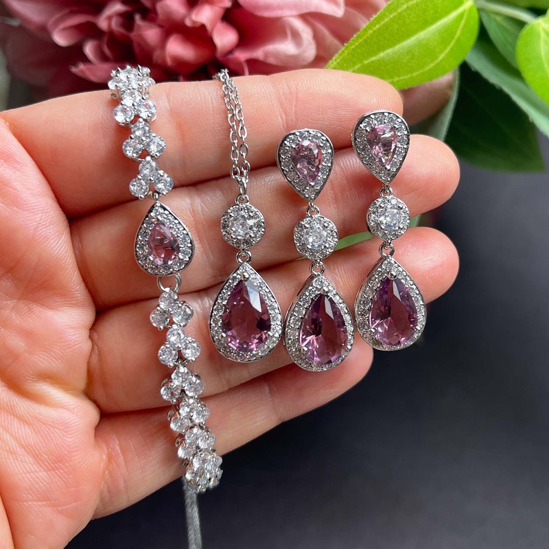 Wine and Silver Jewelry Set - Etsy