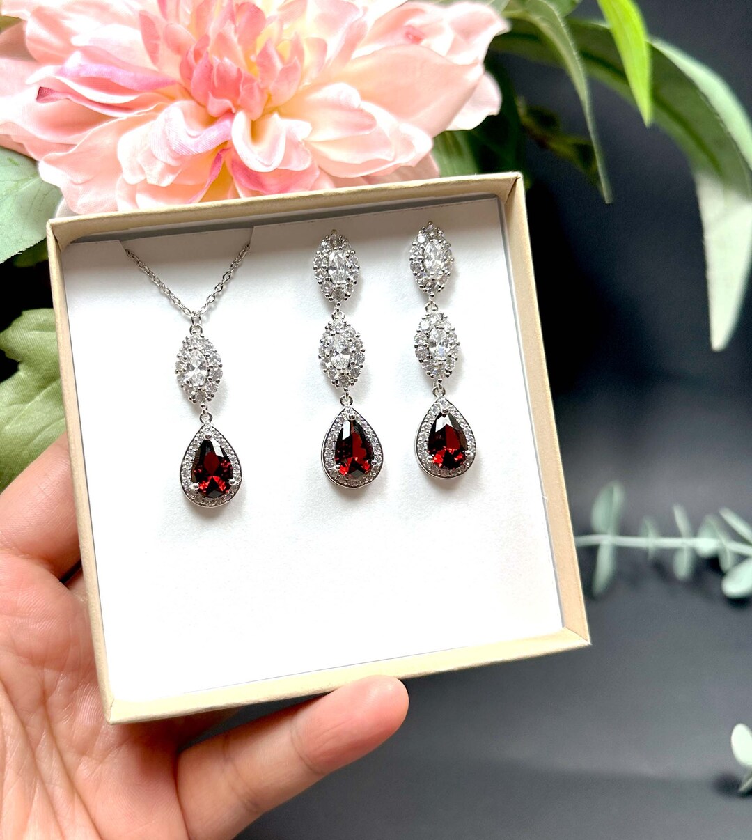 Burgundy Red Dark Red Jewelry Gift Earrings Gold Red Holidays Gift for ...