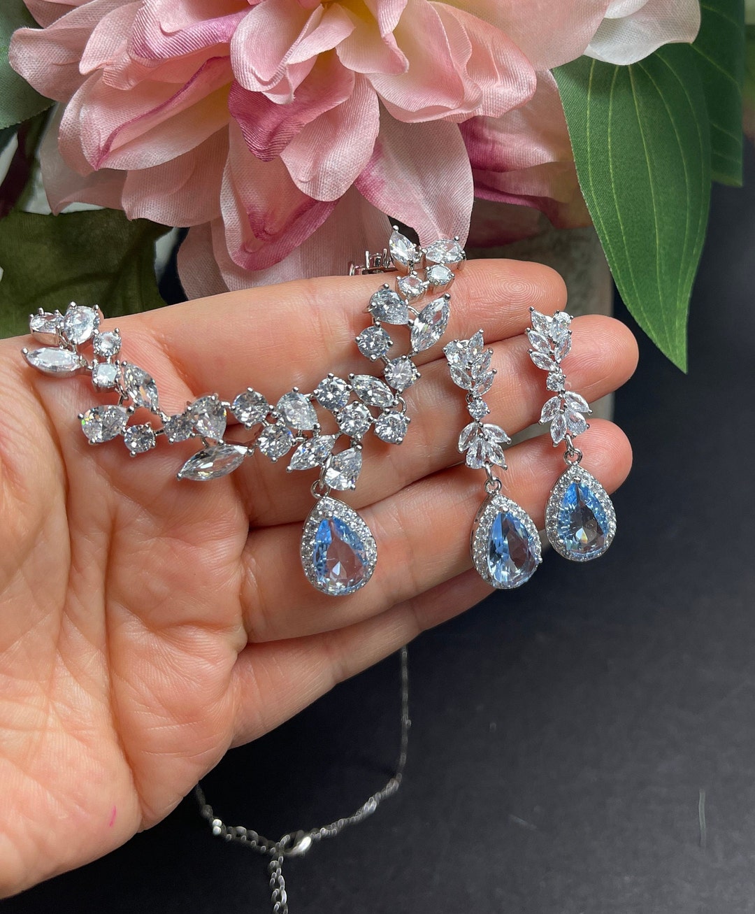 Light Blue #8 Dusty Blue Pale Bridal Wedding Jewelry Bridesmaid Gift ...