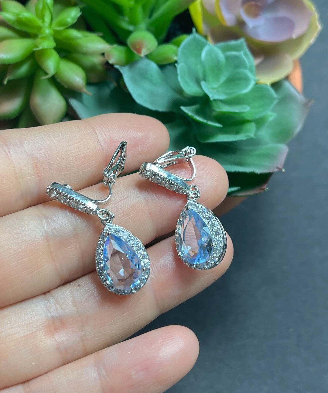 Clip on Non Pierced Ears Light Blue Dusty Blue Light Sapphire Blue ...