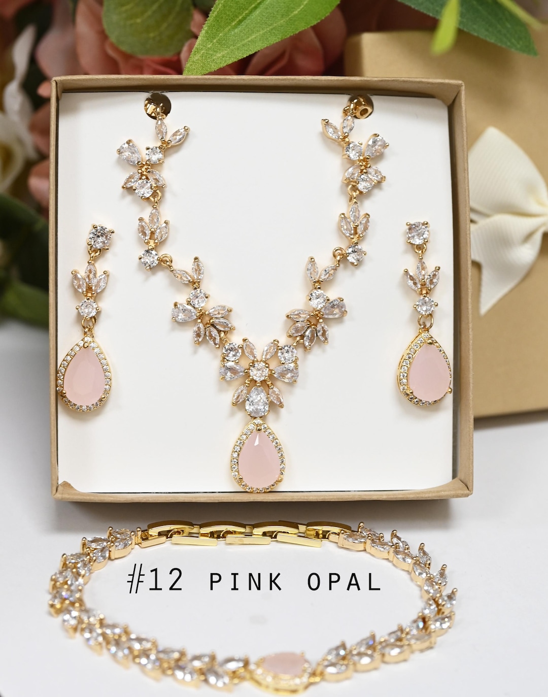 PINK OPAL #12 Light Pink Bridal Jewelry Set Bridal Earrings Necklace ...