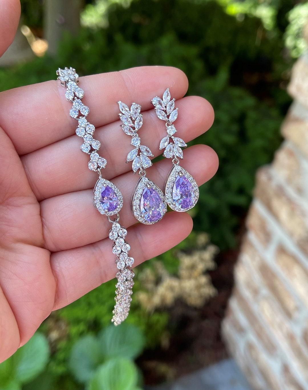 Lavender Purple Amethyst Silver Wedding Jewelry Bridesmaid Earrings Light Purple Prom Graduation Bridal Earrings Bridesmaid Gift Set Svine Etsy