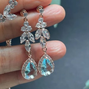 Aquamarine Blue Something Blue Bridal Necklace Set, Blue Teardrop ...