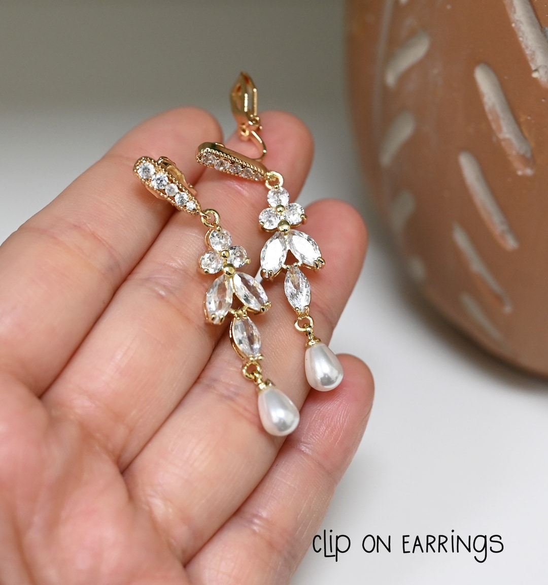 CLIP ON Earrings (non Pierced Ears ) Gift for Her Women Bridesmaid Gift ...
