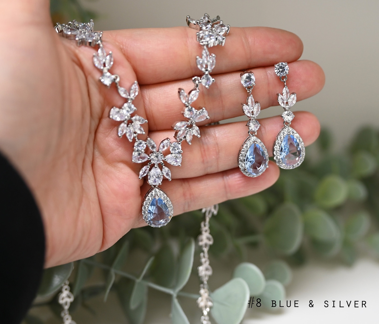 Light Blue #8 Dusty Pale Blue Bridal Wedding Jewelry Bridesmaid Gift ...