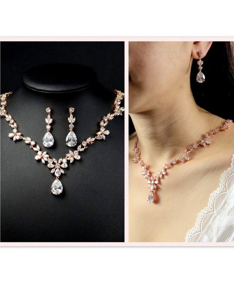 CUSTOM COLOR bridal Jewelry Set Necklace and Earrings - Etsy