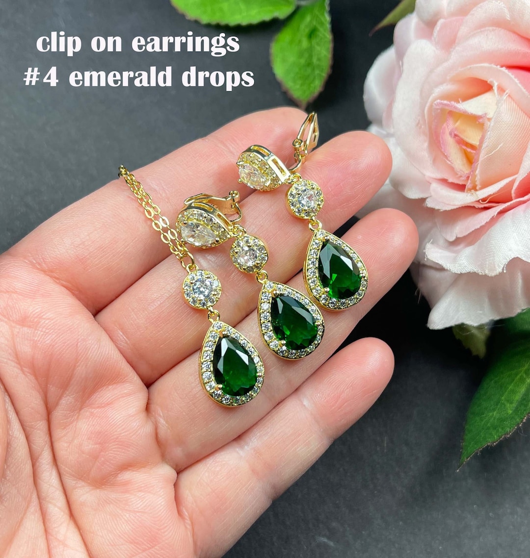 Clip on Non Pierced Ears Earrings Emerald Green Personalized Prom ...
