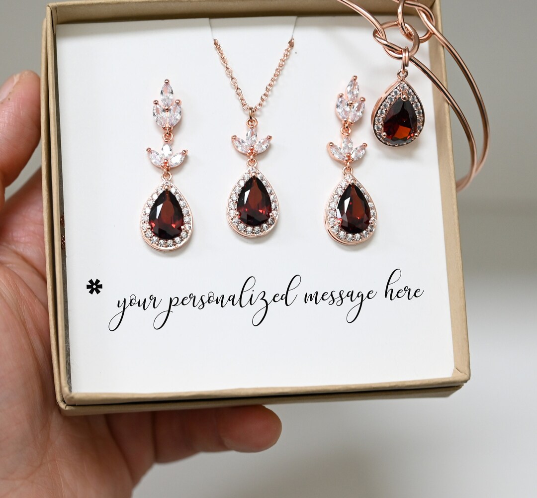 Dark Red Burgundy Red Wine Red Earring Bridal Wedding KNOT Bracelet Necklace Bridesmaid Gifts ...