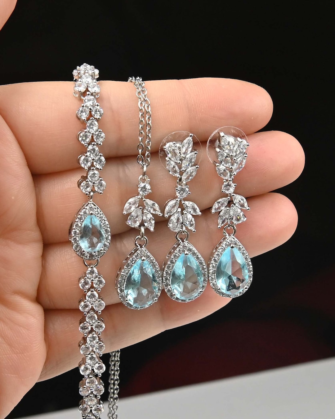 Something Blue Aquamarine Blue Crystal Bridal Earrings Wedding Jewelry ...