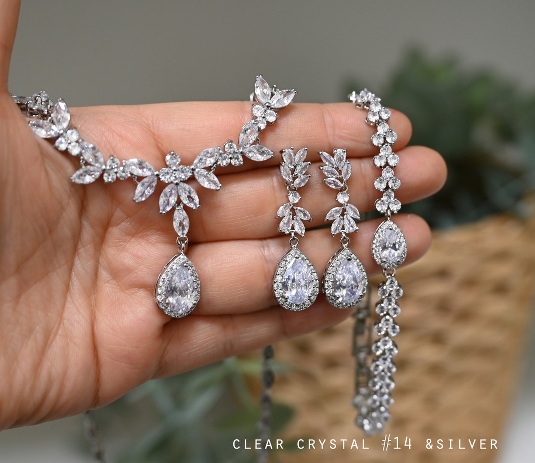 Crystal Cz Diamond Silver Bridal Wedding Jewelry Bridesmaid Gift ...