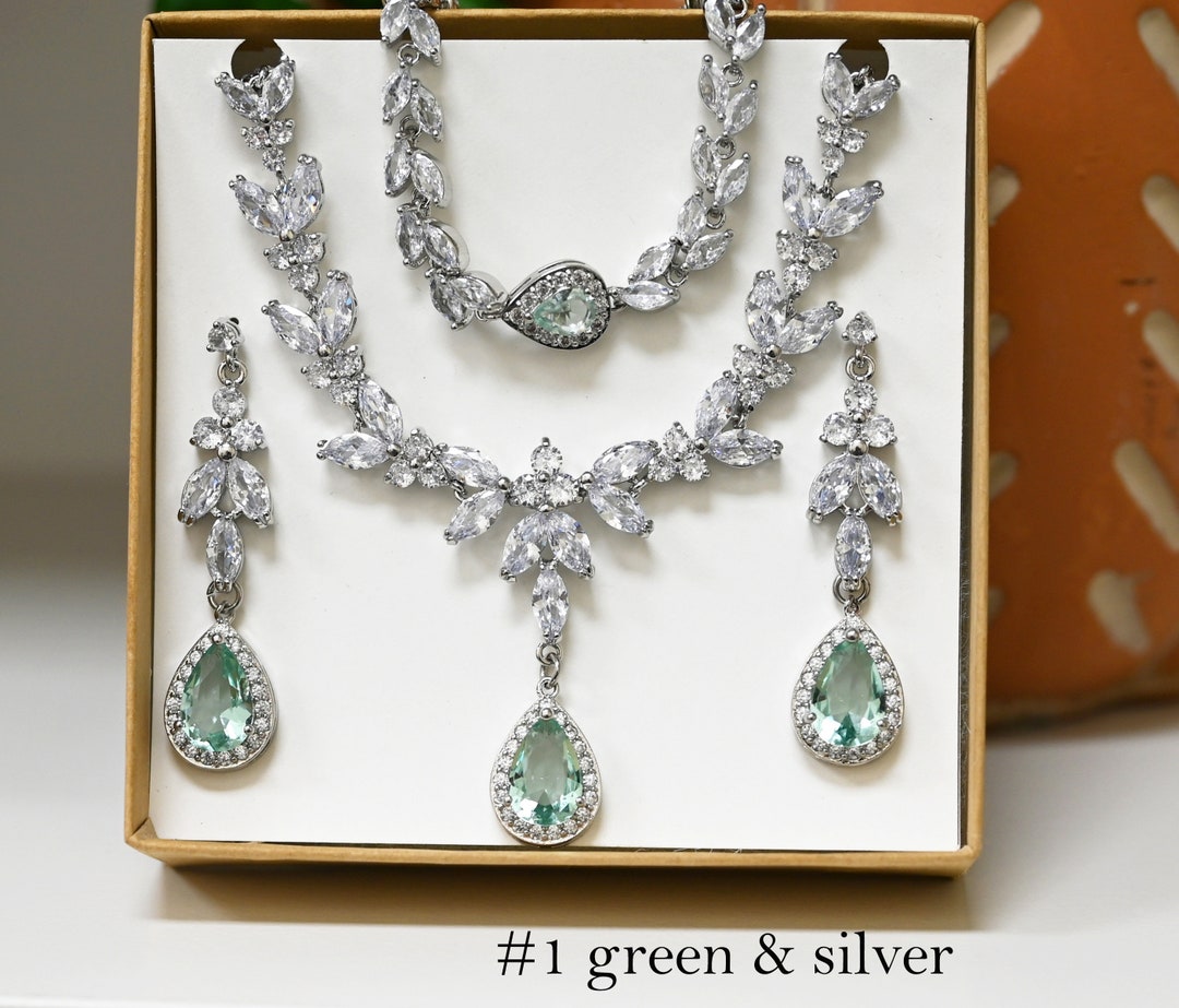 Mint Green Light Green Bridal Wedding Jewelry SET Bridesmaid Gift ...