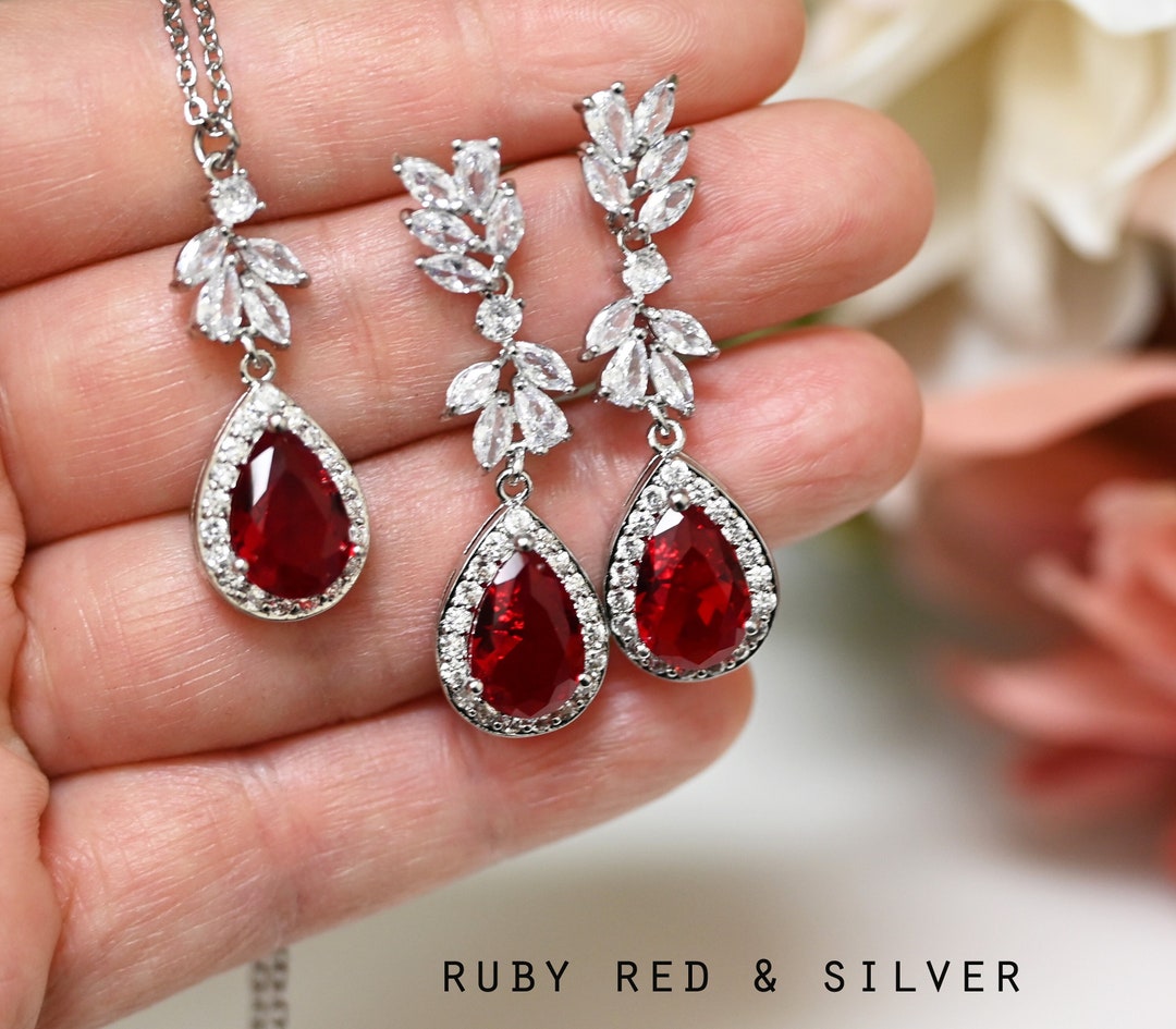 Ruby Red ,bright Red Crystal Earrings, Orange Red ,ruby Red Necklace Birthstone Birthday ...