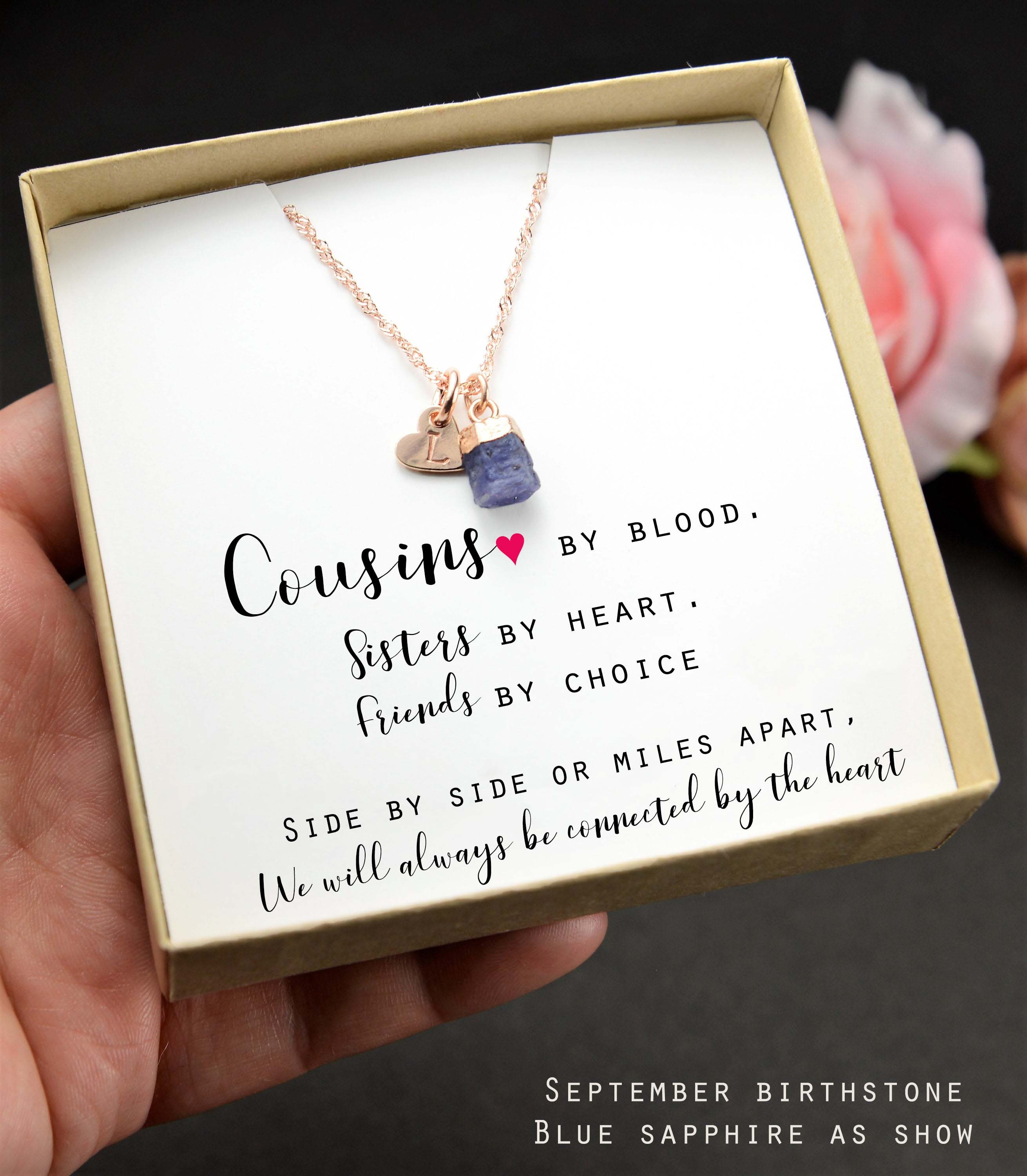 Personalized Gift for Cousin September Blue Sapphire Birthstone Custom Birthday Gift Necklace Gift Cousin Jewelry Wedding Jewelry Bridal Sap