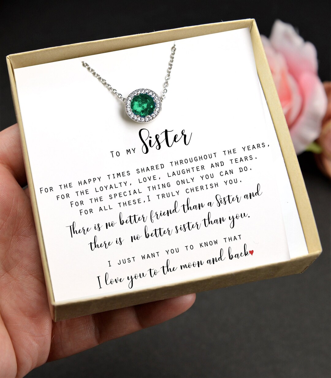 Gift for Sister Custom Birthstone Necklace Gift Card Big Sister ...
