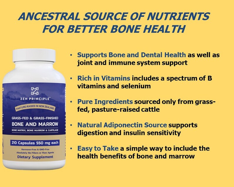 Grass Fed Beef Bone Marrow, 3300mg. Skin, Oral Health, and Joint ...