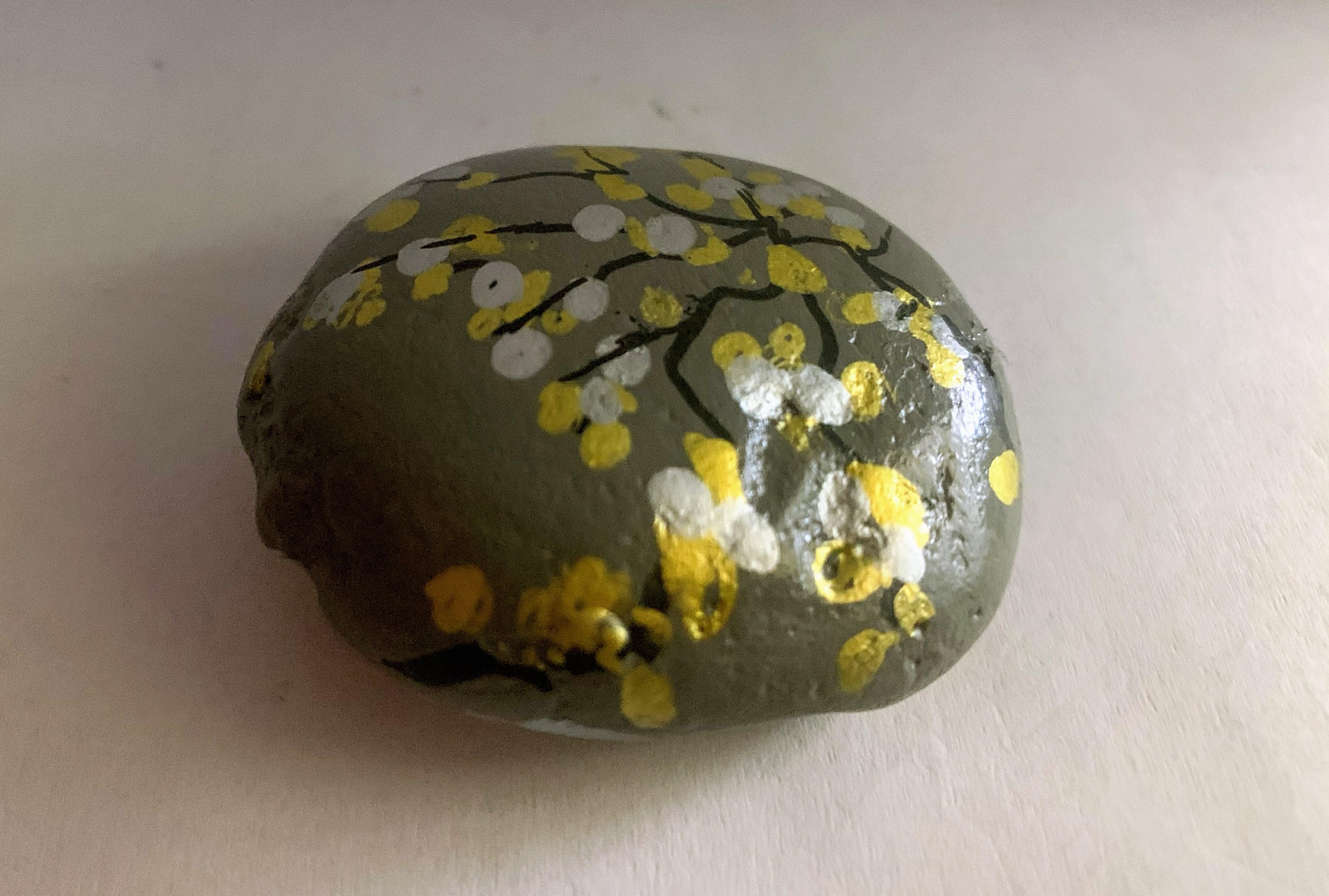 Gold-silver Cherry Blossoms Hand Painted Rock - Etsy