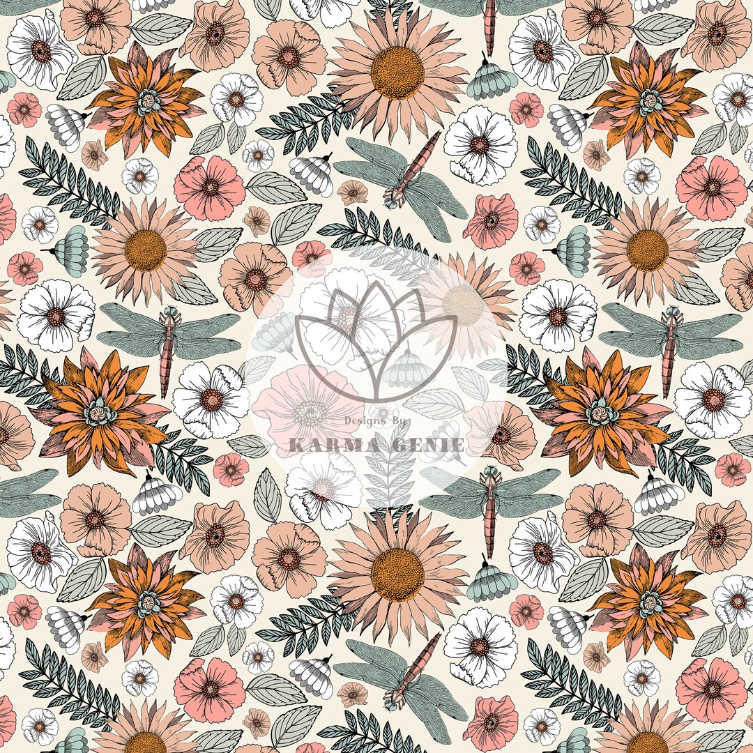 Dragonflies Pattern, Dragonfly, Nature Design, Boho Flowers ...